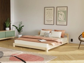 Benlemi Dvoulůžková dřevěná postel COMFY ve scandi stylu Zvolte barvu hranolů: Nelakovaná, Zvolte barvu ploch: Tmavě šedá, Zvolte rozměr: 140x200 cm