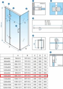 BPS-koupelny Obdélníkový sprchový kout HYD-OK03A 100x90 zlatý kartáčovaný/transparent - bez vaničky