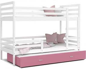 DOBRESNY Dětská patrová postel s přistýlkou JACEK 3 200x90 cm BÍLÁ-RŮŽOVÁ