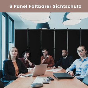 Costway Šestidílný skládací paraván na kolečkách 172 cm, černý