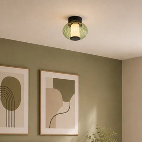 Designové stropní svítidlo černé 18cm se zeleným sklem vč. 3-stupňové stmívatelné LED - Margherite