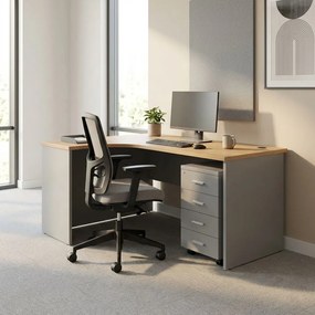 Sestava kancelářského nábytku SimpleOffice 2, 140 cm, levá, šedá / ořech vlašský