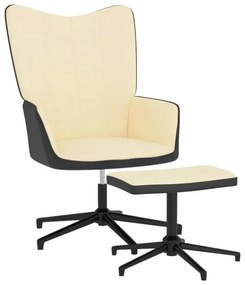 Relaxační křeslo se stoličkou krémově bílé samet a PVC,  327851 HangarStore.cz