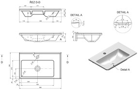 Sapho, ARANA umyvadlo 56x11x35cm, litý mramor, bílá, pravé, AN056