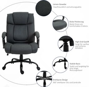Vinsetto Kancelářská židle, ergonomická židle ke stolu, otočná židle s polstrovanými područkami, nosnost až 220 kg, šedá