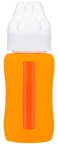 EcoViking Kojenecká lahev skleněná 240 ml široká silikonový obal Oranžová