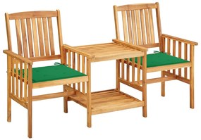 Zahradní židle s čajovým stolkem a poduškami 2ks akáciové dřevo,  3061280