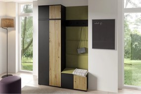 Eka Předsíňová stěna s čalouněnými panely Joey 2 - Černá a Dub Artisan / Khaki zelená 2327