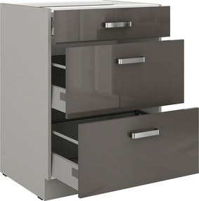 GREY gr | dolní skříňka 60 D 3S zásuvková | 60 cm | PREMIUM BOX | světle šedá/tmavě šedá lesk