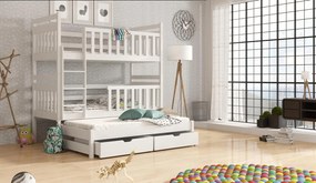 Patrová postel Klára 80x200  cm s přistýlkou a úložným prostorem - bílá