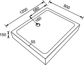 BPS-koupelny Obdélníkový sprchový kout HYD-OK104C 120x90 černá/transparent + vanička HYD-OSV-SXL04C bílá