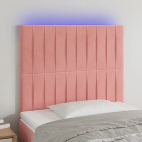Čelo postele s LED růžové 80x5x118/128 cm samet