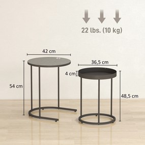 HOMCOM Sada 2 obývacích stolů, zasouvací, design podnosu, kov, šedá