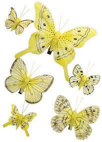 Sada žlutých motýlků se skřipcem, 6 ks, mix velikostí