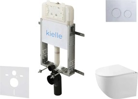 kielle Genesis New - Set předstěnové instalace, kompaktního klozetu Gaia, Rimless, sedátka softclose a tlačítka Gemini New II, lesklý chrom 30528SZ86