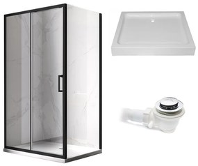 BPS-koupelny Obdélníkový sprchový kout HYD-OK103A 100x80 černý/transparent + vanička HYD-OSV-SXL03C bílá