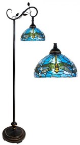 Modrá stojací Tiffany lampa s vážkami Dragonfly – 36x25x152 cm