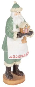 Vánoční dekorace Santa Claus pekař s perníkovým domečkem v zeleném šatu – 11x11x30 cm