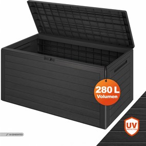 Zahradní úložný box Woody 280L antracitová dekor dřeva voděodolné