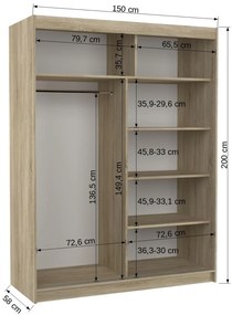 Šatní skříň s posuvnými dveřmi Riva - 150 cm Barva: dub Sonoma