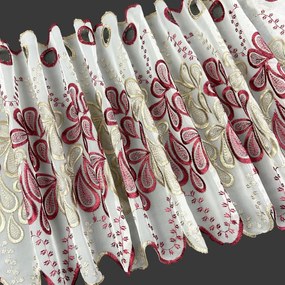 Vitrážová ﻿voálová záclona s výšivkou 2239 bordo - výška 40,90 cm , metráž
