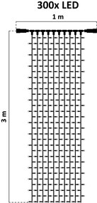 LED světelná záclona, FLASH, 1x3 m, teple bílá, 300 diod, IP67