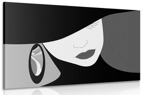 Obraz nóbl dáma v klobouku v černobílém provedení - 120x80 cm