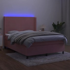 Box spring postel s matrací a LED růžová 140x190 cm samet 3139444