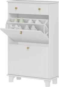 HOMCOM Úzký Botník do Předsíně se 2 Sklápěcími Zásuvkami a 1 Vyndavací Zásuvkou pro 8 Párů Bot 60x23,5x98,5 cm Bílý | Aosom
