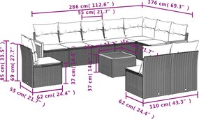 11dílná zahradní sedací souprava s poduškami šedá polyratan 3260163