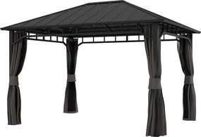 Zahradní pavilion Outsunny 4x3 m - Voděodolný, stabilní, zimní zahradní pavilion s bočními panely, vodními kanály, moskytiérou a háčky, z pozinkovanéh