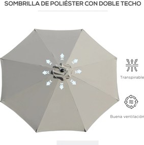 Zahradní slunečník Outsunny Ø295x250 cm s kličkou – venkovní parasol s naklápěcím mechanismem a odnímatelným kovovým sloupem pro terasu, bazén, balko…