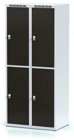 Alfa 3 Šatní skříňka s úložnými boxy, 4 boxy 400 mm, laminované dveře wenge, cylindrický zámek