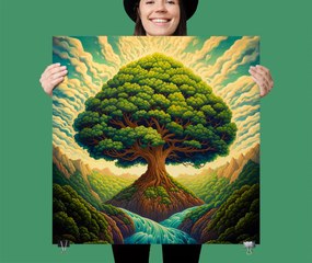 Plakát - Strom života s řekou FeelHappy.cz Velikost plakátu: 120 x 120 cm