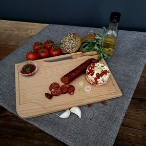 AMADEA Dřevěné prkénko na steak s nožem a miskou, masivní dřevo, 30x20x1,5 cm