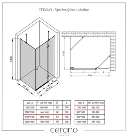 CERANO - Sprchový kout Marino L/P - chrom, transparentní sklo - 110x70 cm - křídlový