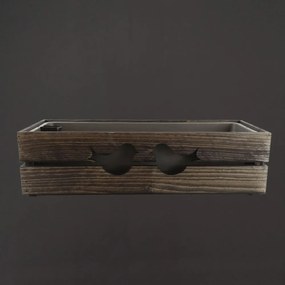 AMADEA Dřevěný obal s truhlíkem tmavý s ptáčky, 62x21,5x17cm, český výrobek