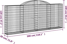 Klenuté gabionové koše 3 ks 300x30x120/140cm pozinkované železo 3146540