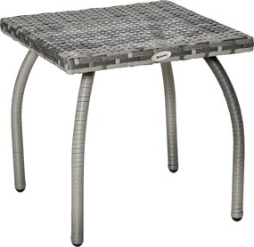 Zahradní stolek Outsunny z ratanu se železnými nohami, nosnost 30 kg, venkovní stolek pro terasu, balkon 45x45x44 cm šedý | Aosom
