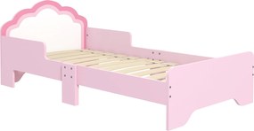 Dětská postel ZONEKIZ pro děti od 3 do 6 let 143 x 74 x 55 cm s motivem oblaku - včetně lamelového roštu, moderní růžový pokoj | Aosom