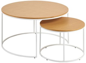 OnaDnes -20% Set dvou dubových konferenčních stolků Kave Home Yoana 50/80 cm s bílou podnoží