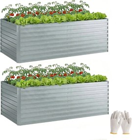 Outsunny pozinkovaný vyvýšený záhon 2 ks 180 × 90 × 60 cm — obdélníkové hluboké truhlíky s podpěrnými tyčemi, otevřené dno, rukavice, sada pro zelenin