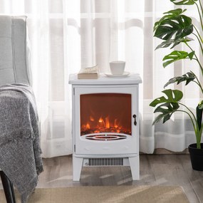 Elektrický krb HOMCOM LED s efektem plamene 900/1800 W z kovu a ABS plastu v bílé barvě 39 x 26 x 54,8 cm pro útulnou atmosféru |