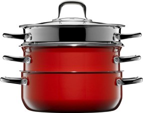 Sada nádobí na vaření Compact Red s vložkou na napařování 3 díly