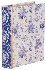 Bílo-modrý úložný box s květy ve tvaru knihy Book Van - 17*14*5 cm