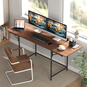 HOMCOM sklápěcí psací stůl počítačový stůl se 2 sklápěcími deskami pro 2 monitory, pro ložnice, malé prostory, 170 x 58 x 78 cm, ořech