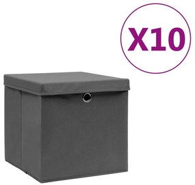 Úložné boxy s víky 10 ks 28 x 28 x 28 cm šedé 325194
