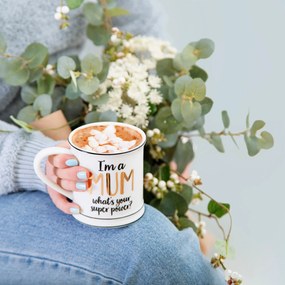 Porcelánový hrnek s nápisem I am mum what´s your super power? 400ml Sass & Belle