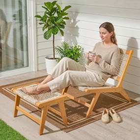 Outsunny Zahradní křeslo s taburetem 2-dílné venkovní křeslo z akáciového dřeva s ratanovým sedákem boho styl nastavitelné nohy