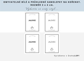 JALOVEC - Samolepka na kořenky 3 x 4 cm - DomaLEP varianta: PRŮHLEDNÁ - tučné písmo